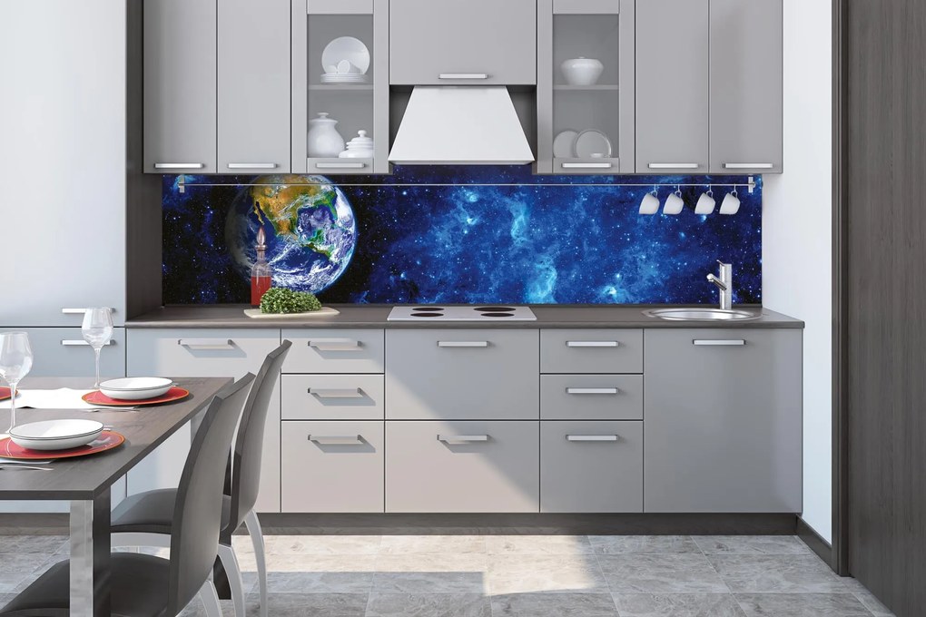 DIMEX | Fototapeta do kuchyně Zeměkoule KI-260-230 | 260 x 60 cm | modrá, zelená, bílá