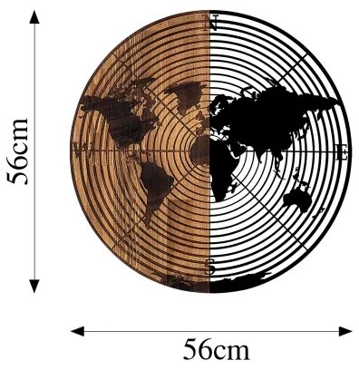Nástěnná dekorace pr. 56 cm mapa dřevo/kov