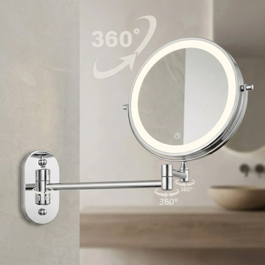 Rea Kosmetické zrcadlo ⌀20 cm s regulovatelným LED osvětlením HOM-70003 Stříbrná