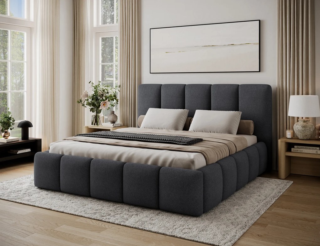 Postel Edvige + Dřevěný rám + plynový výtah + kontejner 160x200