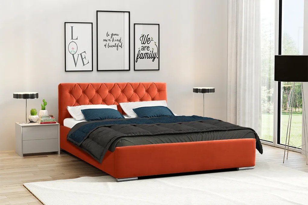 Eka Čalouněná postel ELEGANT 160x200 cm Barva látky Trinity: (2309) Červená, Úložný prostor: S dřevěným rámem úložného prostoru