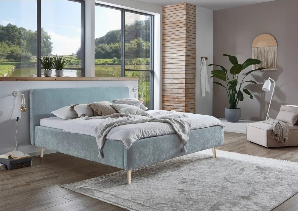 Světle modrá čalouněná dvoulůžková postel bez roštu 180x200 cm Mattis – Meise Möbel