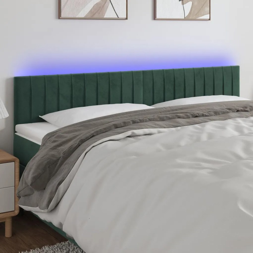 Čelo postele s LED tmavě zelené 160x5x78/88 cm samet 3121907
