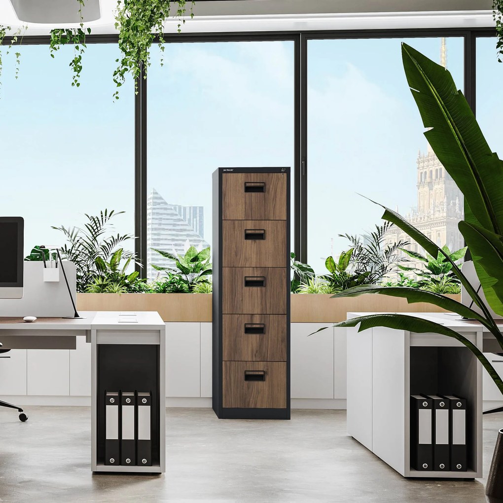 Kovová kartotéková skříň s 5 zásuvkami, antracit/ořech, 460x1625.5x620 mm: SARA Eco Design