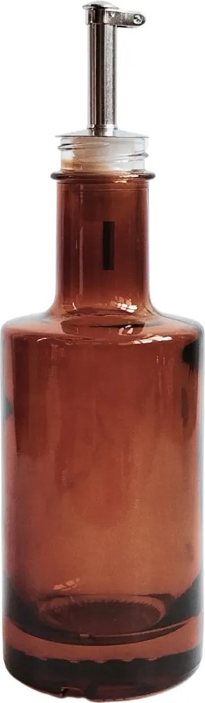 Skleněná láhev na olej 200 ml hnědá s nerezovou nálevkou VILO