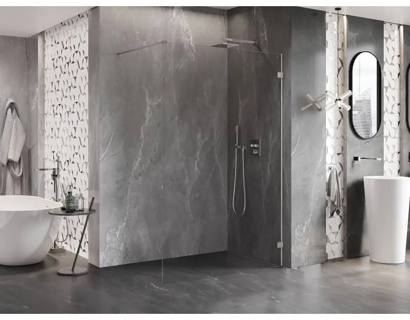 Mexen Lunar sprchová stěna pravá 60 x 200 cm, 8mm čiré sklo, broušená ocel, 830-060-000-97-00-P