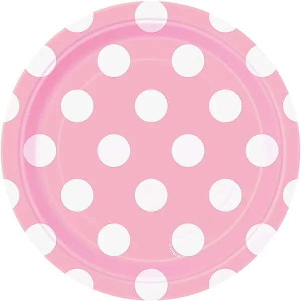 unique talíře světle růžové - bílé tečky 8 ks 18 cm