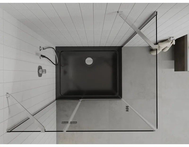 Mexen Roma sprchový kout s otočnými dveřmi 100 x 80 cm, Průhledné, Chromovaná + sprchová vanička Flat, Černá - 854-100-080-01-00