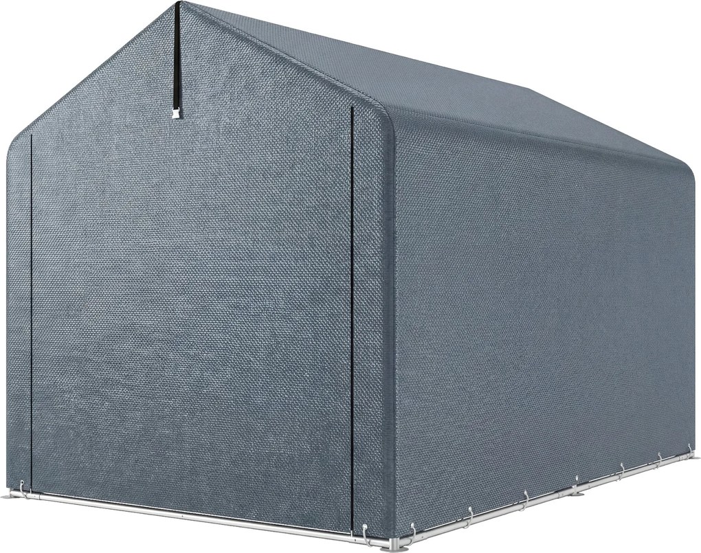 Outsunny 1,62 × 2,22 m voděodolný zahradní stan s rolovacími zipovými dveřmi, sedlová střecha, ocelový rám, UV-odolný — tmavě šedý | Aosom