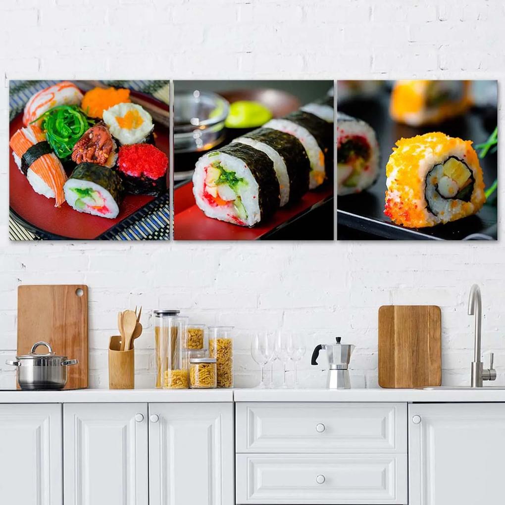 Gario Sada obrazů na plátně Barevné sushi - 3 dílná Rozměry: 90 x 30 cm