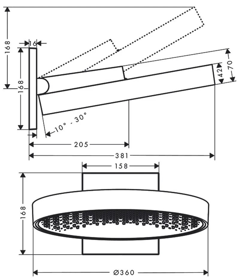 Hansgrohe Rainfinity, hlavová sprcha 360 1jet s připojením na zeď, kartáčovaný černý chrom, HAN-26230340