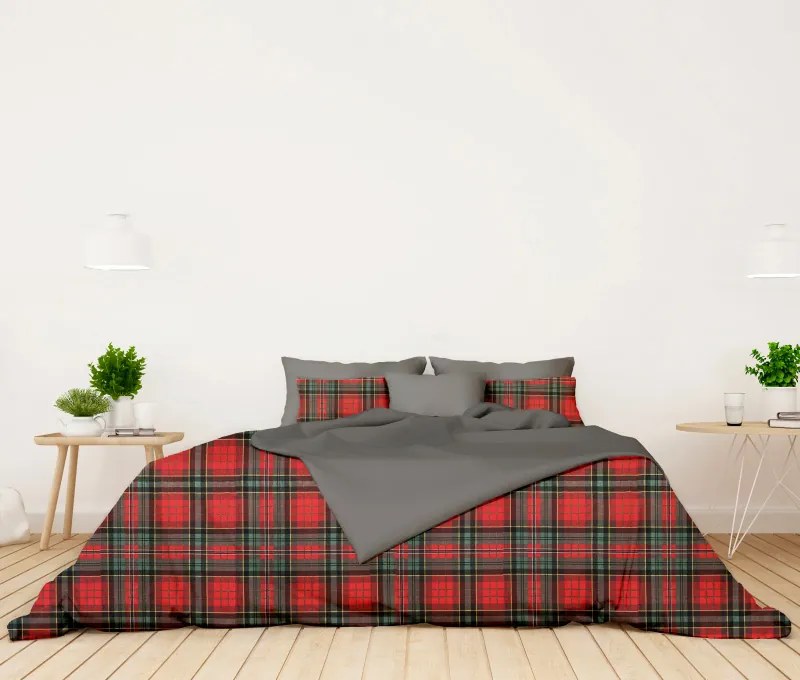 Ervi flanelové povlečení oboustranné - Skotská kostka Tartan/šedé