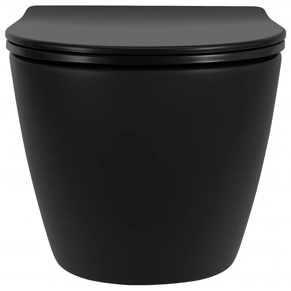 Rea Carlo Mini Tornado NF, závěsná WC mísa 490x365x350mm + toaletní sedátko, černá matná, REA-C3000