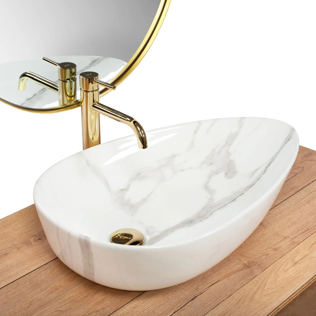 Rea Greta 65 Bianco Shiny, umyvadlo na desku 65x39x13,5 cm, imitace kamene, REA-U6501