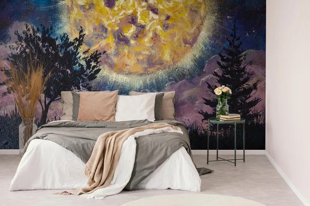 Samolepící tapeta zářivý měsíc na noční obloze - 375x250 cm