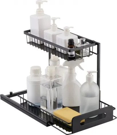 2vrstvá drátěná výsuvná skříňka pod dřez Organizér 27,2 × 35,6 cm zásuvkový koš