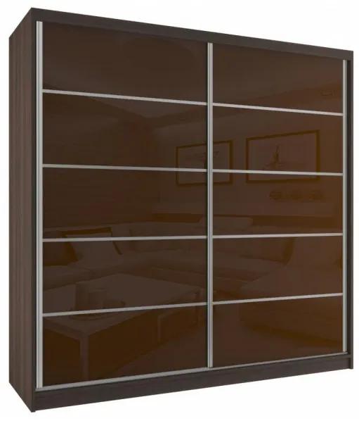 Šatní skříň s posuvnými hnědými skleněnými dveřmi - šířka 133 cm korpus kaštan - Bez dojezdu
