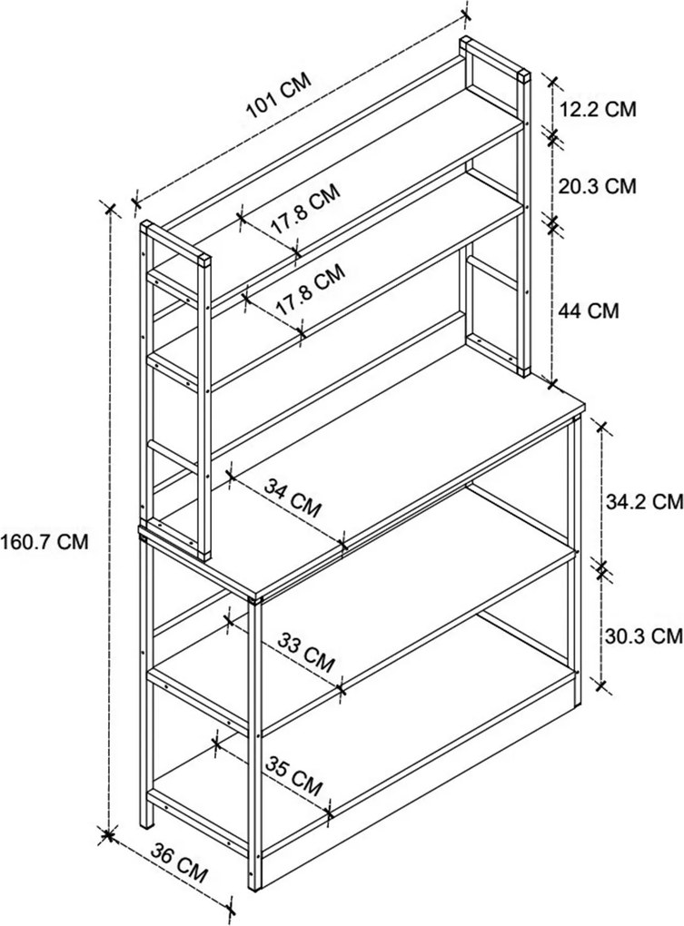 VerDesign WILMAR kuchyňský stojan 5-policový, borovice/černá