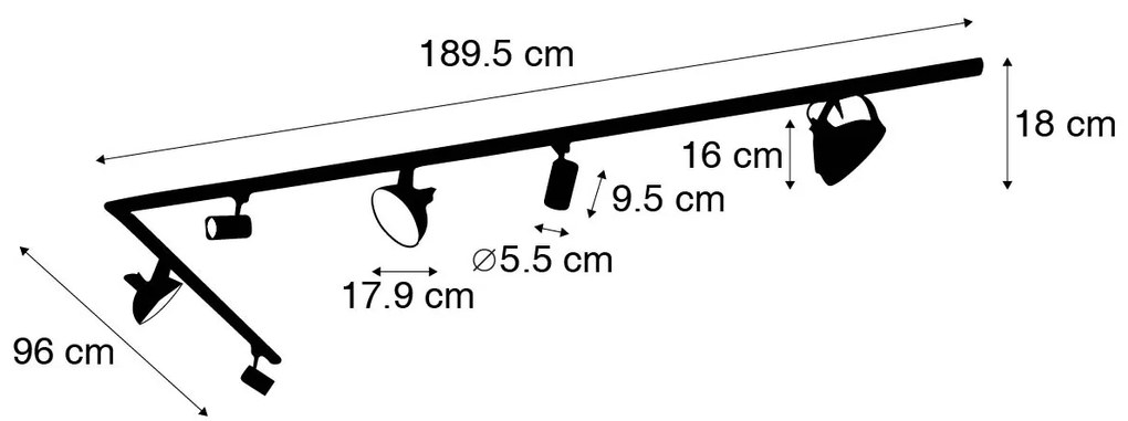 1-fázový kolejnicový systém s 6 nastavitelnými bílými reflektory - Magnax Jeana