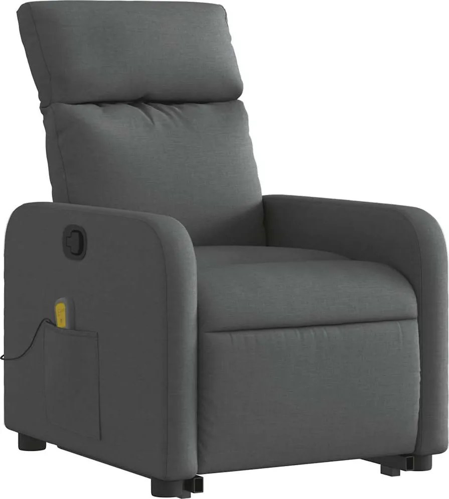 Zvedací masážní polohovací křeslo tmavě šedé textil 3206709