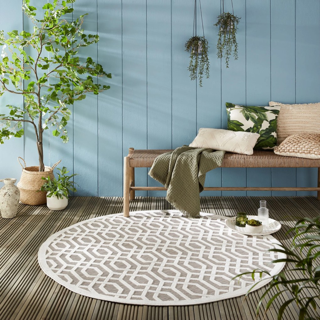 Flair Rugs, Kusový koberec Piatto Mondo Natural kruh – na ven i na doma, 160x160 (průměr) kruh, béžová, chodba / předsíň