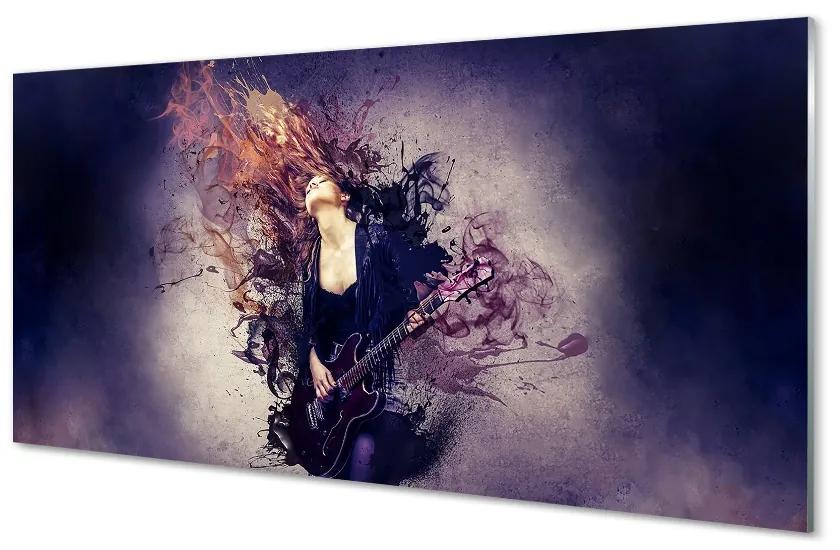 Obraz na skle Ženské kytara poznámky 100x50 cm