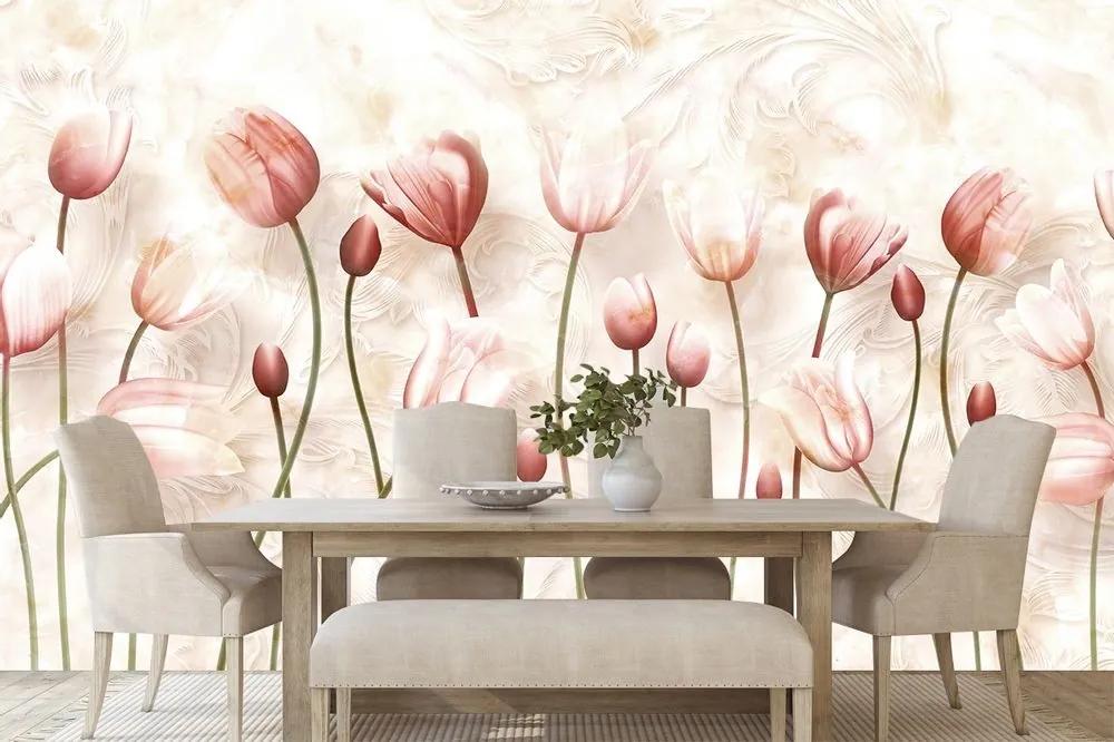 Samolepiaca tapeta staroružové tulipány - 150x100 cm