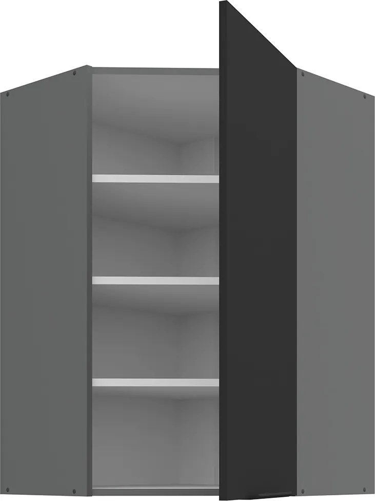 ARIA ab | horní kuchyňská skříňka 60x60 GN-90 1F (45°) rohová s policemi | 60x60 cm | VYSOKÁ | antracit/černá