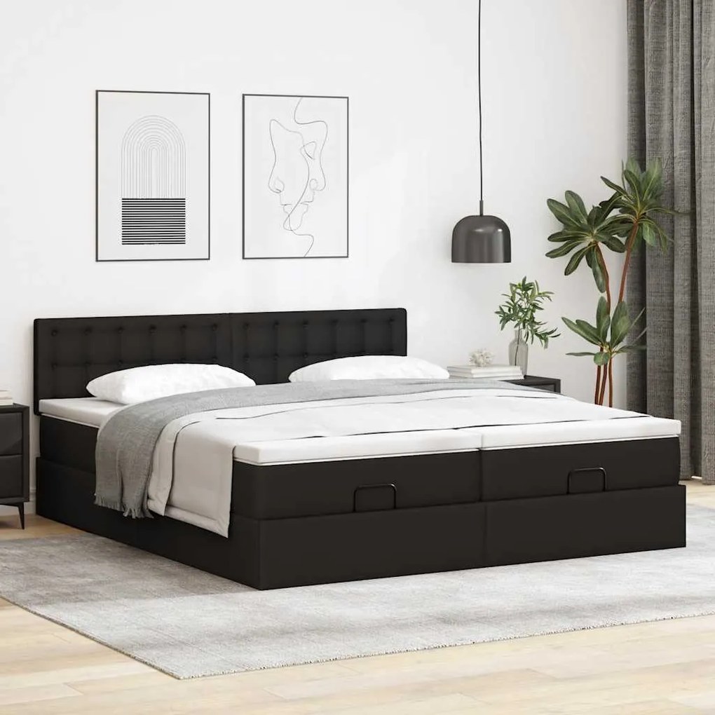 Osmanský rám postele s matrací černá 200x200cm umělá kůže 3311961
