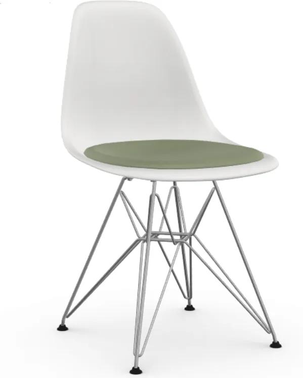 Výprodej Vitra designové židle DSR (bilá, polstrovaný sedák, Ivory/Forest,  chrom) | BIANO