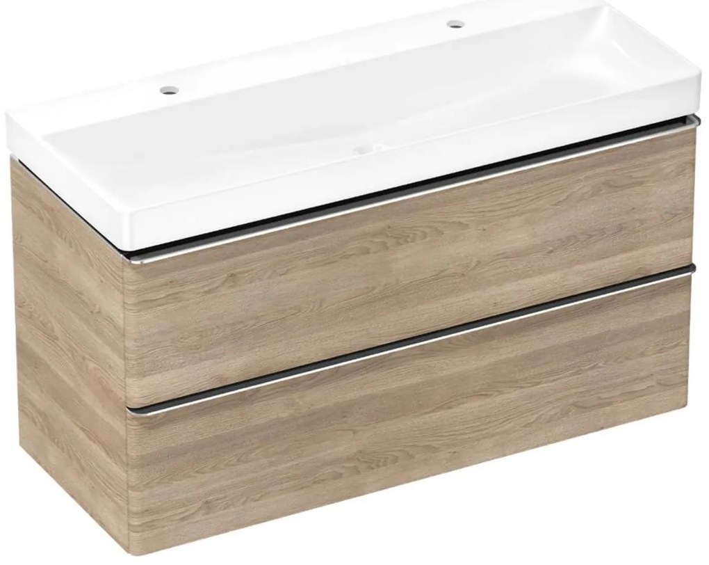 Hansgrohe Xelu Q - Skříňka s dvojumyvadlem, 63x118x50 cm, 2 zásuvky, přírodní dub/chrom 54388000