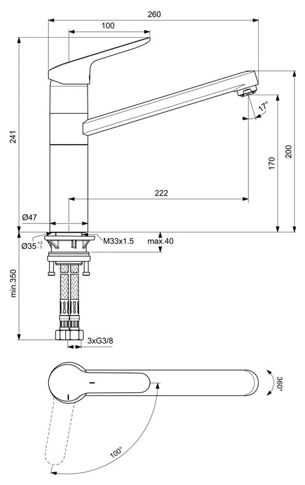 Ideal Standard Ceraflex - Kuchyňská baterie s vysokým vývodem nízkotlaká, Chrom, BC136AA