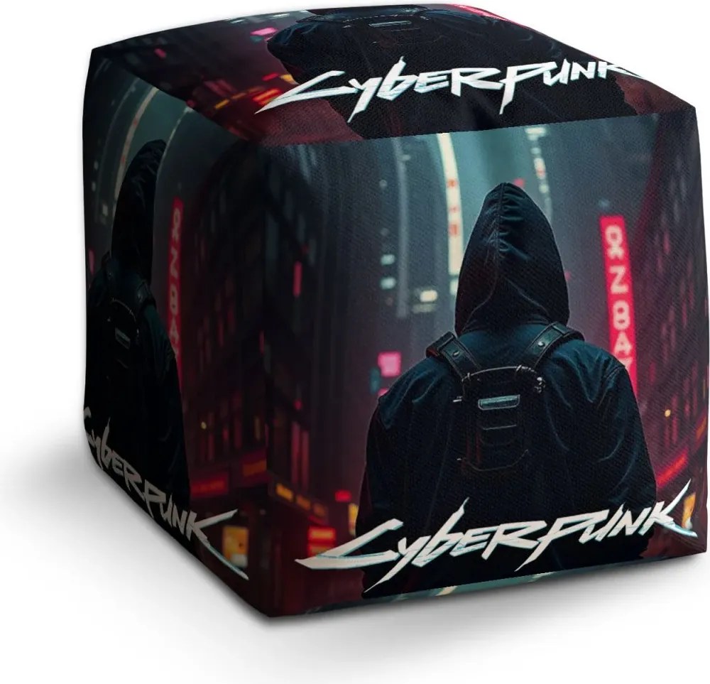 Sablio Taburet Cube Cyberpunk 2077 Pohled do města - 50x50x50 cm