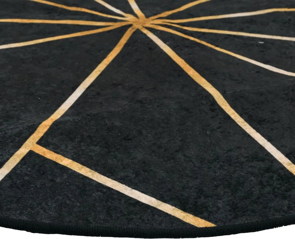 Koberec pratelný černý a zlatý Ø 120 cm 136620