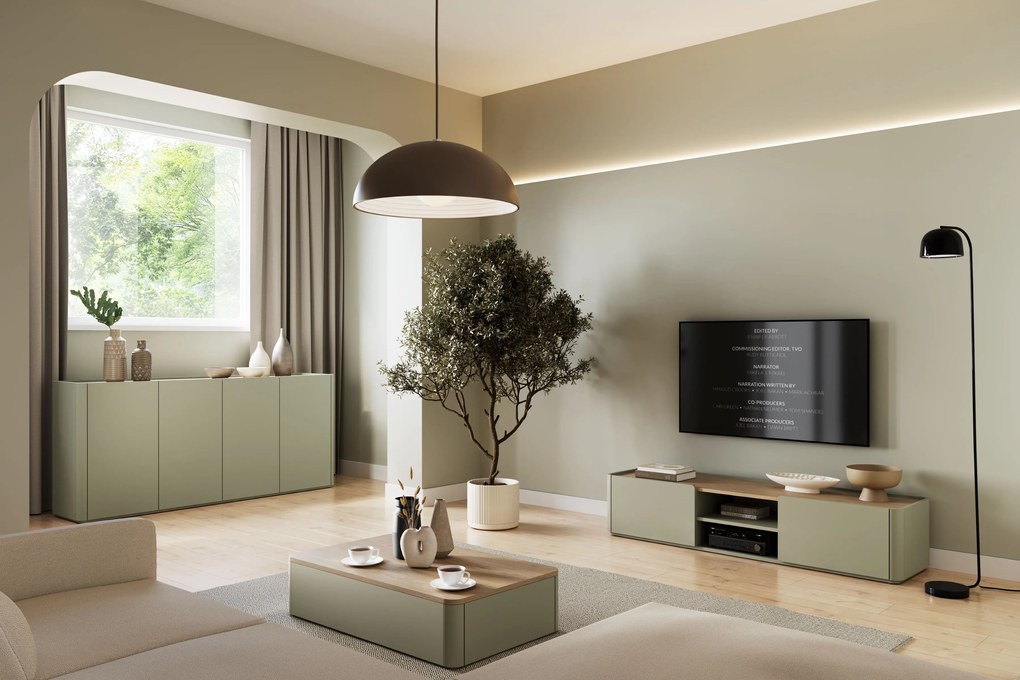 TV stolek Elivo 170 cm - eukalyptus / dub baltic dune