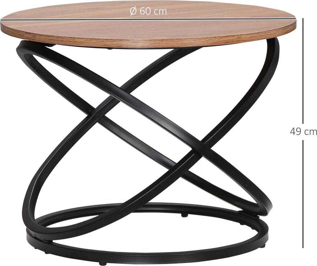 HOMCOM Kulatý konferenční stolek v průmyslovém stylu s černým kovovým rámem a dřevěným vrchem - dim. Ø 60 x 46H cm