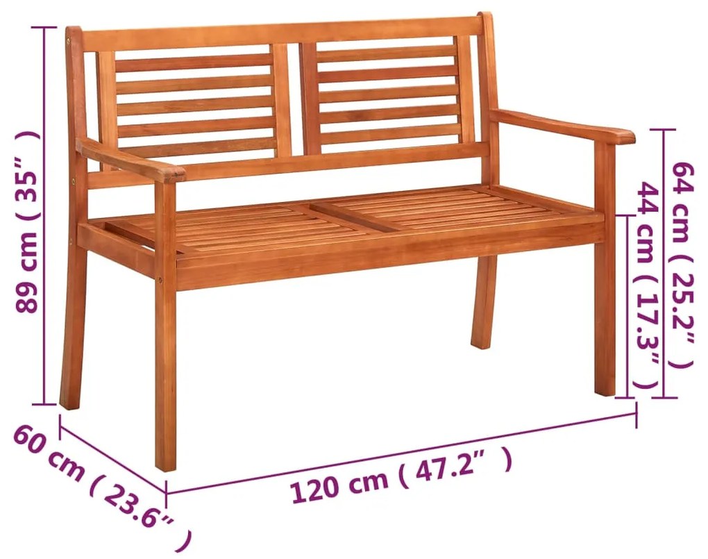 vidaXL Marketos 2místná zahradní lavice s poduškou 120 cm masivní eukalyptus