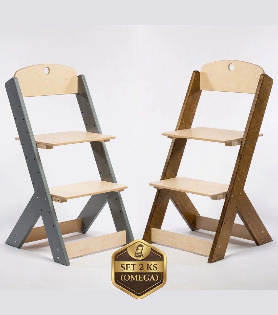 Lucas Wood Style - rostoucí židle OMEGA III zvýhodněný set 2 ks - šedá +  kaštan