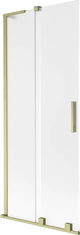 Mexen Velar L, 2-křídlová posuvná vanová zástěna 85 x 150 cm, 8mm sklo námraza, zlatá matná, 896-085-003-31-55