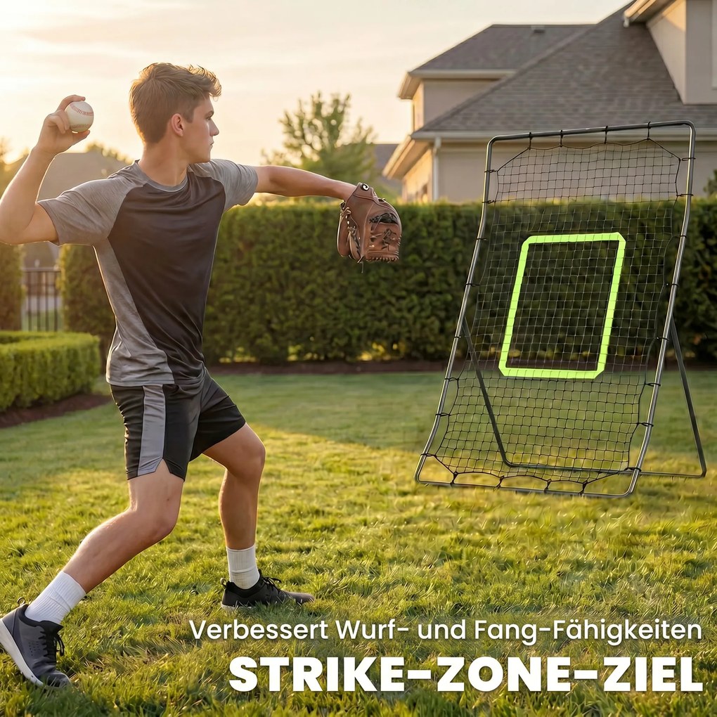 HOMCOM Baseball Rebounder PitchBack odrazová stěna s dopadovou zónou pro baseball a fotbal, přenosná, kovová, černá, 123 x 174 cm | Aosom.de