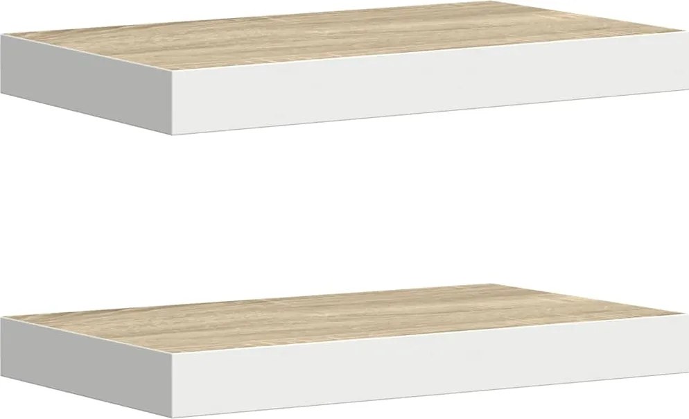 Plovoucí nástěnné police 2 ks dub a bílé 50 x 23,5 x 3,8 cm MDF 326574