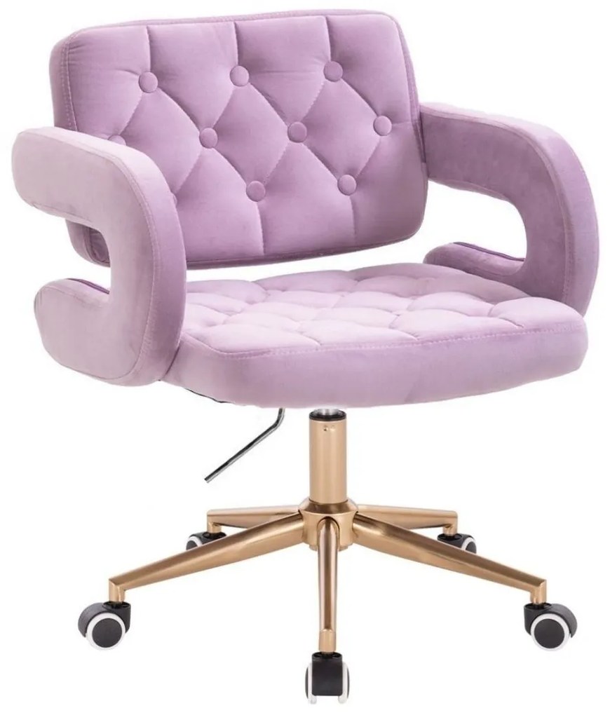 LuxuryForm DESIGN Otočná židle ADRIA VELUR na zlaté podstavě s kolečky - levandule