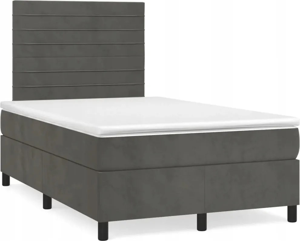 Box Spring Postel S Matrací Samet Tmavě Šedá vodorovné pruhy 120 x 190 cm