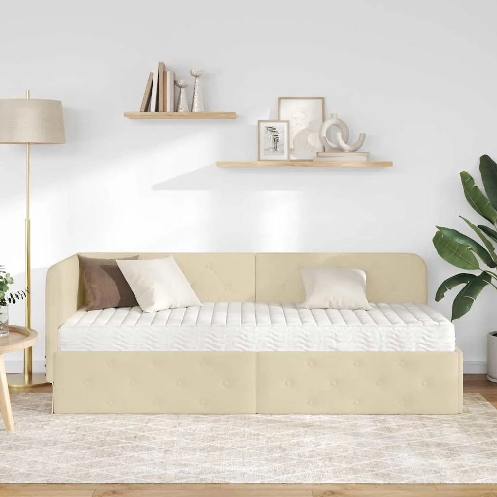 Rohový rám postele Krémová 80 x 200 cm textil 3394035