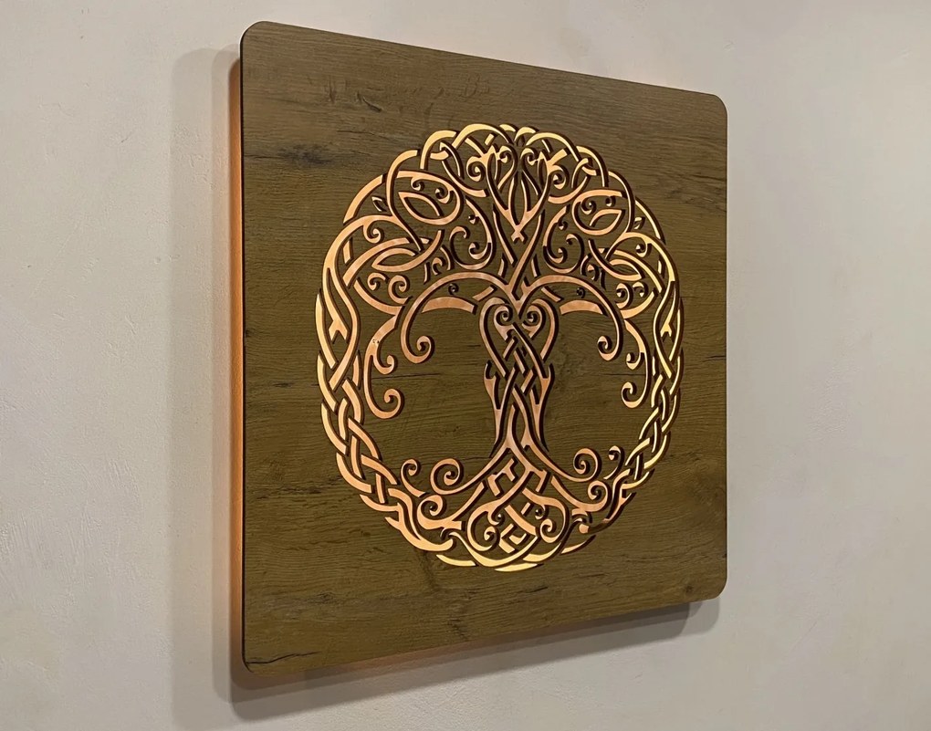Li-Go "Keltský strom života" světelný obraz 230V 62x62cm provedení povrchu: jedle