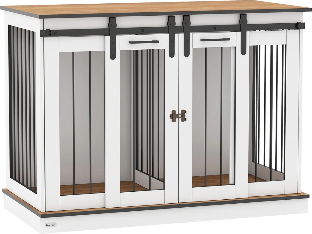 Klec pro psy se 2 dvířky, box pro psy, přepravní box pro psy, rustikální design, uzamykatelný, bílá barva