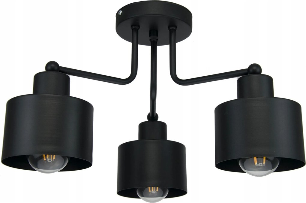 Loft Lampa Černá Stropní Závěsný Lustr Černá Tuba 3 Led Struktura E27