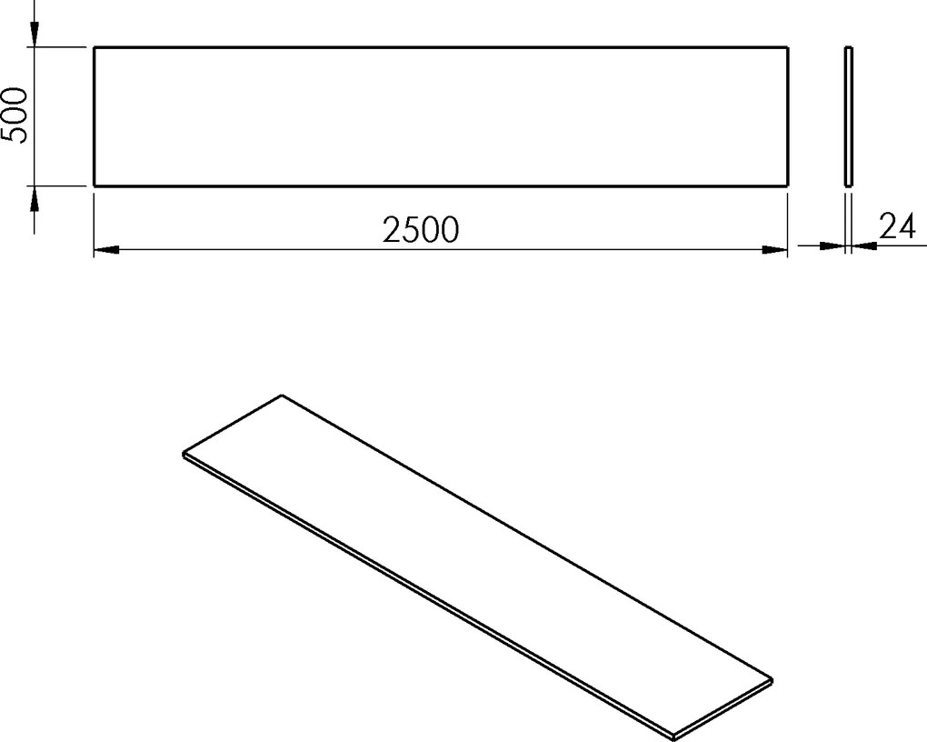 Sapho PLATO deska Rockstone 2500 x 24 x 500 mm bílá mat PL250-0101