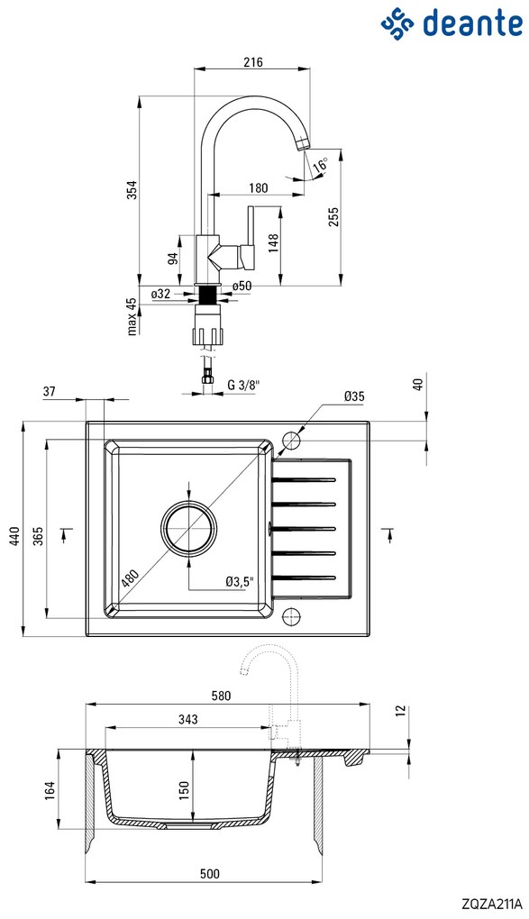 Deante Dřez Zorba s dřezovou baterií, granit -  pískový