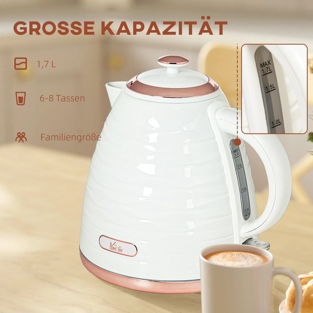 HOMCOM Elektrický varná konvice, 1,7 l, 2,2 kW, rychlovarná funkce s odnímatelným omyvatelným filtrem proti vodnímu kameni